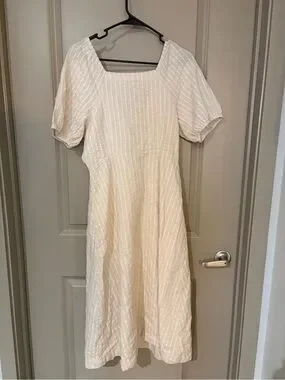 Madewell | Dresses | Madewell Cream Puffsleeve Buttonfront Midi Dress ...